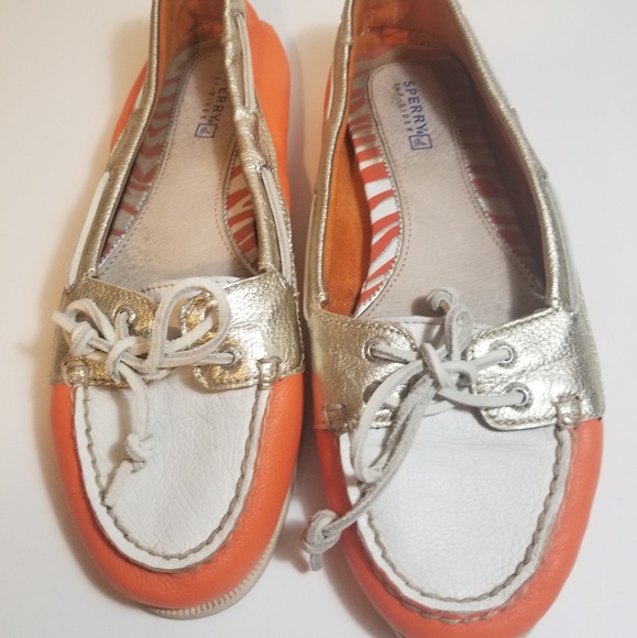 Sperry | Shoes | Sperry Topsider Orange Gold Boat Shoe 75 | Poshmark